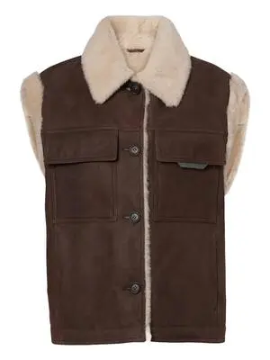 Brunello Cucinelli Shearling-lined Suede Vest - Brown