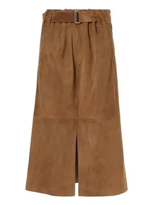 Brunello Cucinelli Suede Midi Skirt - Brown
