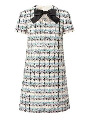 Valentino Garavani Embellished Checked Tweed Minidress - White