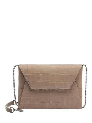 Brunello Cucinelli Duo Croc-effect Suede Clutch - Brown