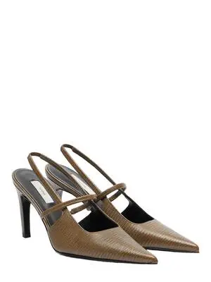 TOTEME 85 Lizard-effect Leather Slingback Pumps - Green