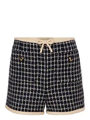Valentino Garavani Vlogo Checked Wool-blend Bouclé Shorts - Blue