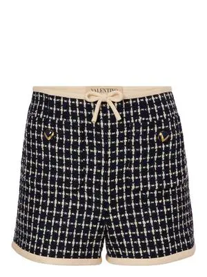 Valentino Garavani Vlogo Checked Wool-blend Bouclé Shorts - Blue
