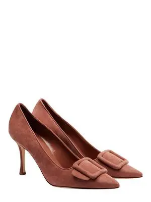 Manolo Blahnik Maysale 90 Suede Pumps - Brown