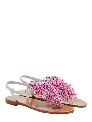 Emilio Pucci Embroidery Beaded Leather Sandals - Pink