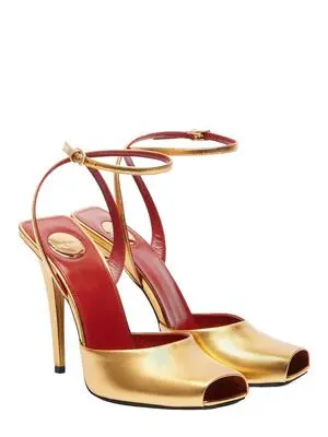 Saint Laurent La Scandale 110 Metallic Leather Sandals - Gold