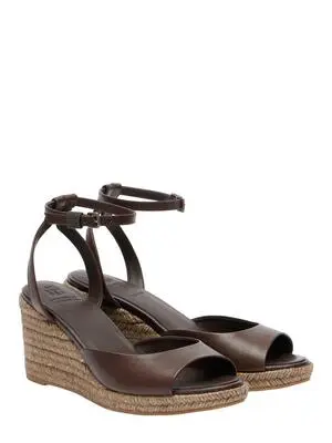 Brunello Cucinelli Leather Espadrille Wedges - Brown