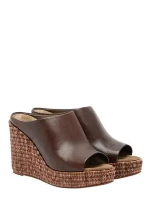 Brunello Cucinelli Leather Espadrille Wedge Sandals - Brown