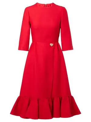 Valentino Garavani Crepe Couture Embellished Ruffled Midi Dress - Red