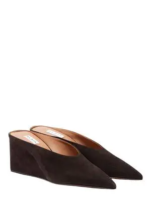 Alaïa Cube 75 Suede Wedge Mules - Brown