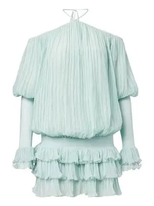 Blumarine Plissé Silk Chiffon Minidress - Blue