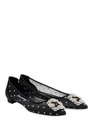 Manolo Blahnik Hangisi Embellished Mesh Ballet Flats - Black