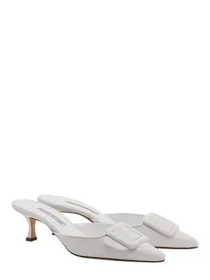 Manolo Blahnik Maysale 50 Leather Mules - White