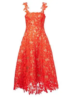 Oscar De La Renta Guipure Lace Cocktail Dress - Red