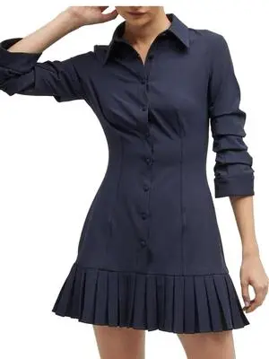Cinq À Sept Lucilla Topstitched Pleated-hem Mini Shirtdress - Navy