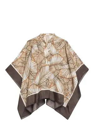 Brunello Cucinelli Papyrus Print Silk Poncho - Multi