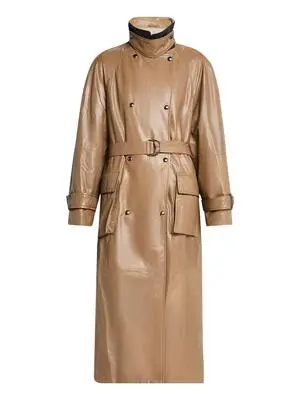 Brunello Cucinelli Glossy Nappa Leather Belted Trench Coat - C8508 Sand Dune