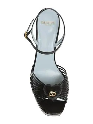 Valentino Garavani Vlogo Royal Heart Leather Platform Sandals - Nero