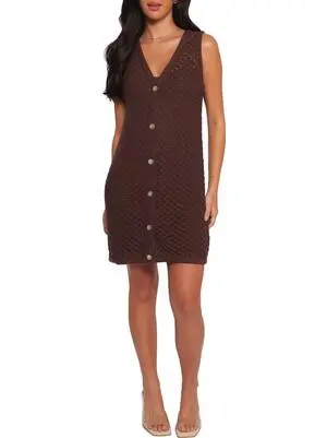 PETAL & PUP Luan Pointelle Stitch Cotton Minidress - Chocolate