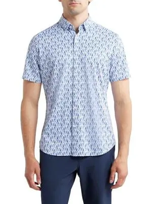 Mizzen+main Halyard Trim Fit Abstract Short Sleeve Button-up Shirt - Provence Sails