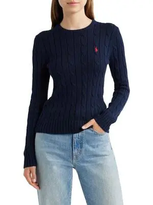 Polo Ralph Lauren Cotton Cable Knit Crewneck Sweater - Blue