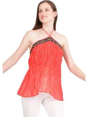 RAAS Embroidered Halter Top - Red