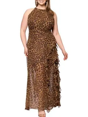 BETSY & ADAM Cheetah Print Flutter Dress