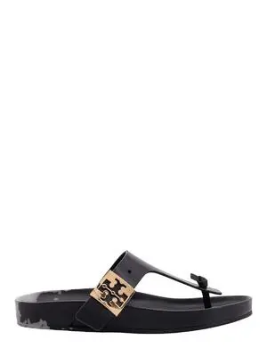 Tory Burch Leather Thong Sandals - Black