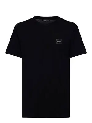 Dolce & Gabbana Cotton Tshirt With Logo Patch - Black