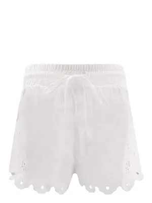 Farm Rio Linen Perforated Shorts - White