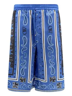 Off White Sustainable Viscose Bermuda Shorts With Bandana Print - Blue