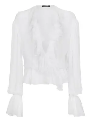 Dolce & Gabbana Silk Shirt With Rouches - White