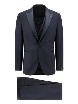 Tagliatore Virgin Wool Tuxedo With Vest - Blue
