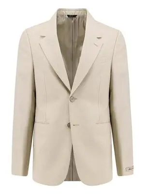 Fendi Virgin Wool Blazer With Logoed Buttons - Beige