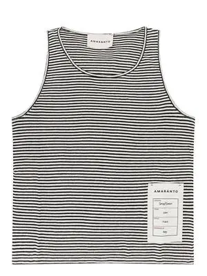 AMARANTO Linen And Cotton Tank Top With Striped Motif - Black