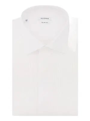 NUGNES 1920 Slim Fit Cotton Shirt With Plastron - White