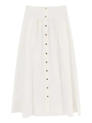 Tory Burch Cotton Flared Skirt With Logo Buttons - White