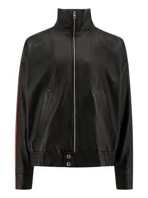 Alexander McQueen Leather Jacket With Contrasting Bands - Black