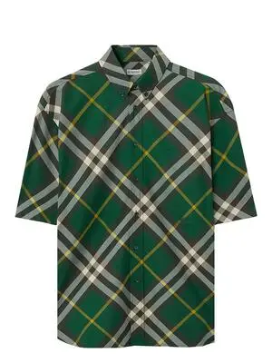 Burberry Cotton Shirt With Check Motif - Green