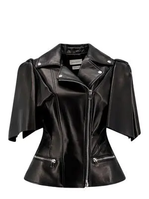 Alexander McQueen Sleeveless Leather Jacket With Knotted Drapery - Black