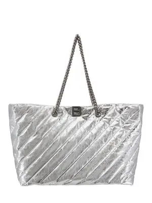 Balenciaga Quilted Leather Shoulder Bag With Monogram - Silver