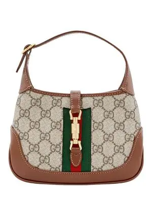 Gucci Gg Supreme Fabric And Leather Shoulder Bag - Beige