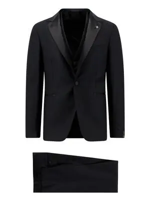 Tagliatore Virgin Wool Tuxedo With Vest - Black