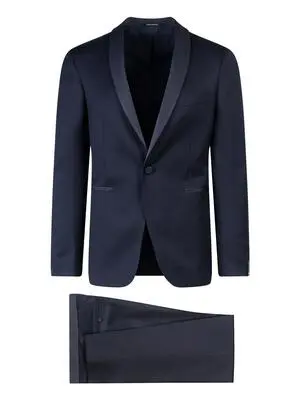 Tagliatore Virgin Wool Tuxedo With Shawl Lapel - Blue
