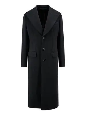 Dolce & Gabbana Virgin Wool Blend Flared Coat - Black