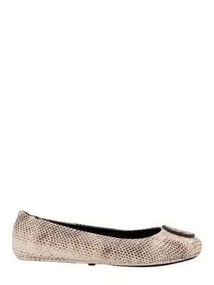 Tory Burch Leather Ballerinas With Leopard Print - Beige