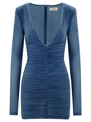 Saint Laurent Draped Fabric Dress - Blue
