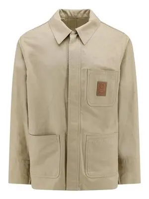 FERRAGAMO Cotton-viscose Jacket With Leather Patch - Beige