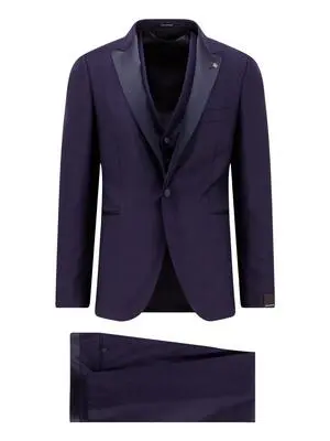 Tagliatore Virgin Wool And Silk Tuxedo With Vest - Blue