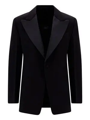 FERRAGAMO Wool Blazer With Satin Profiles - Black